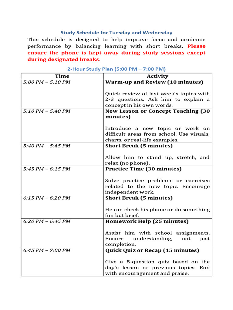 Fifth_Grade_Study_Schedule | PDF