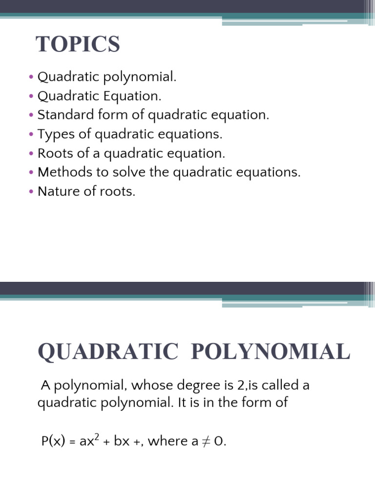 quadratic equation | PDF | Quadratic Equation | Equations