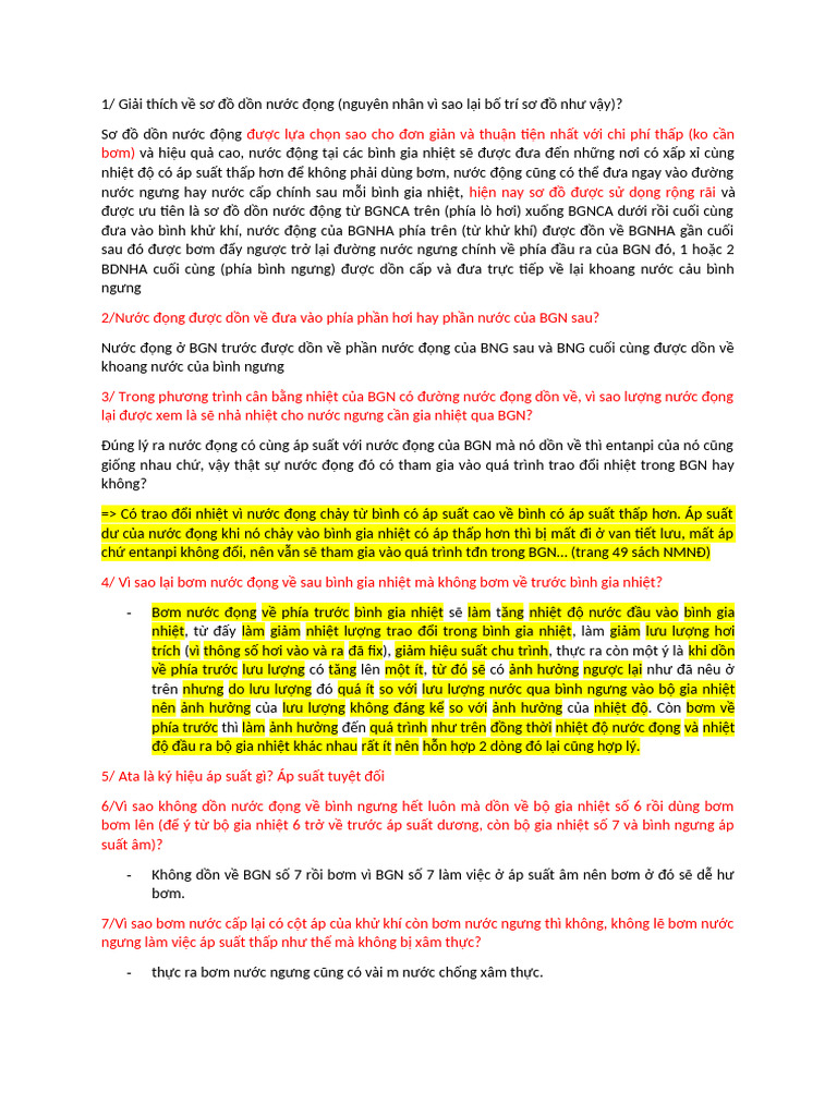 CÂU HỎI ĐỒ ÁN NHÀ MÁY NHIỆT ĐIỆN của Hùng K18 | PDF