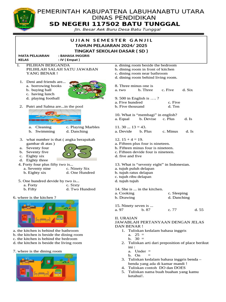 Soal Ujian Kelas IV Salmi | PDF | Room | Home