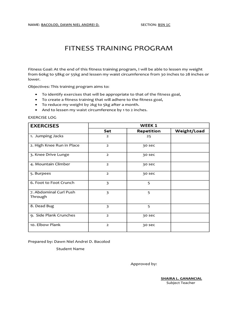 Fitness-Training-Program-FORMAT | PDF | Management Of Obesity | Human ...