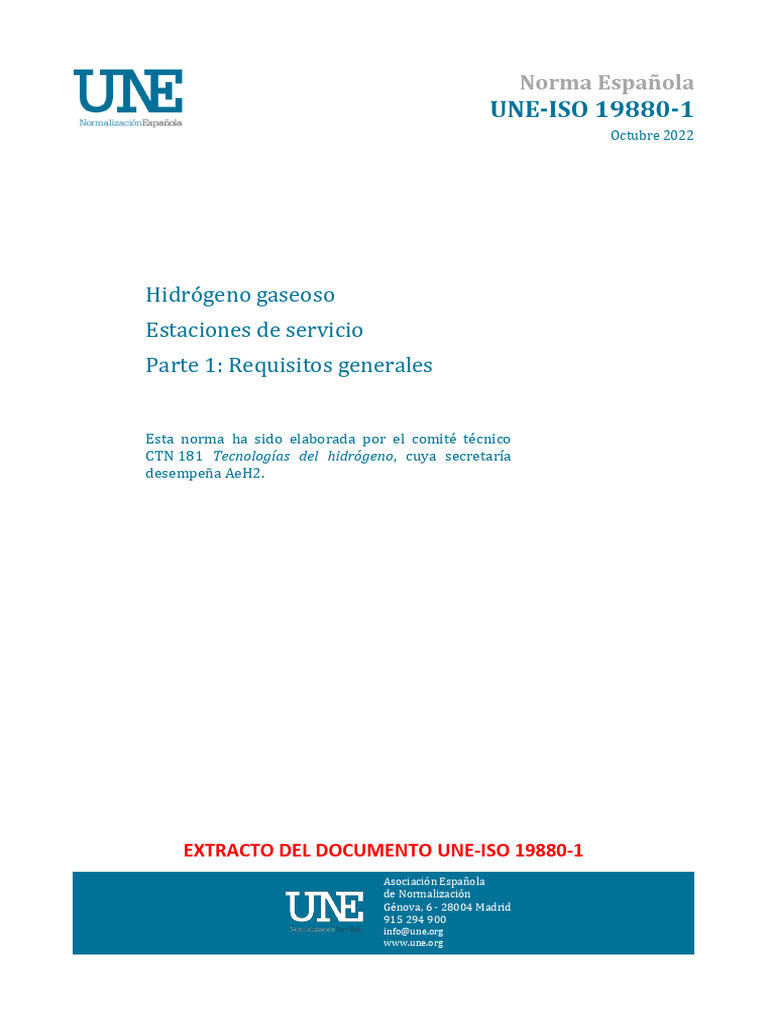 (Ex) Une-Iso - 19880-1-2022 - Extracto | PDF | Transporte | Hidrógeno