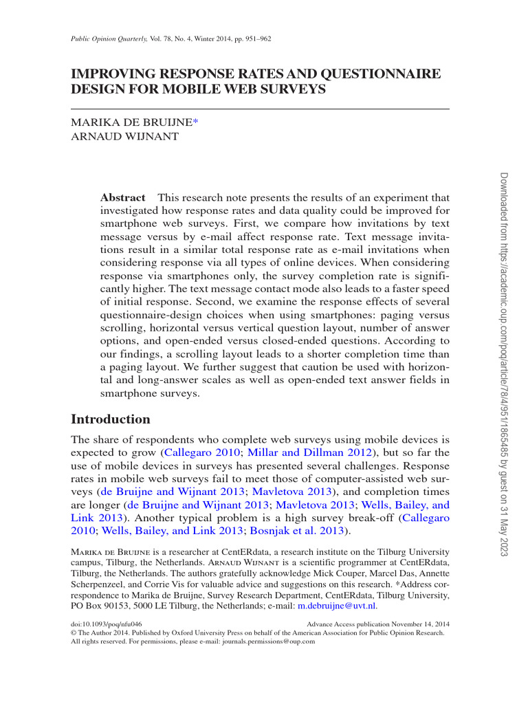 Improving Response Rates and Questionnaire Design For Moblie Web ...