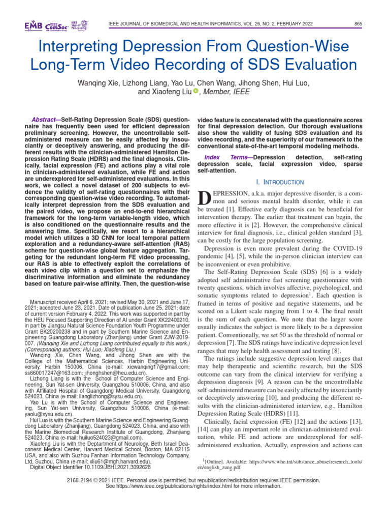 Depression Detection via Video Analysis | PDF | Receiver Operating ...