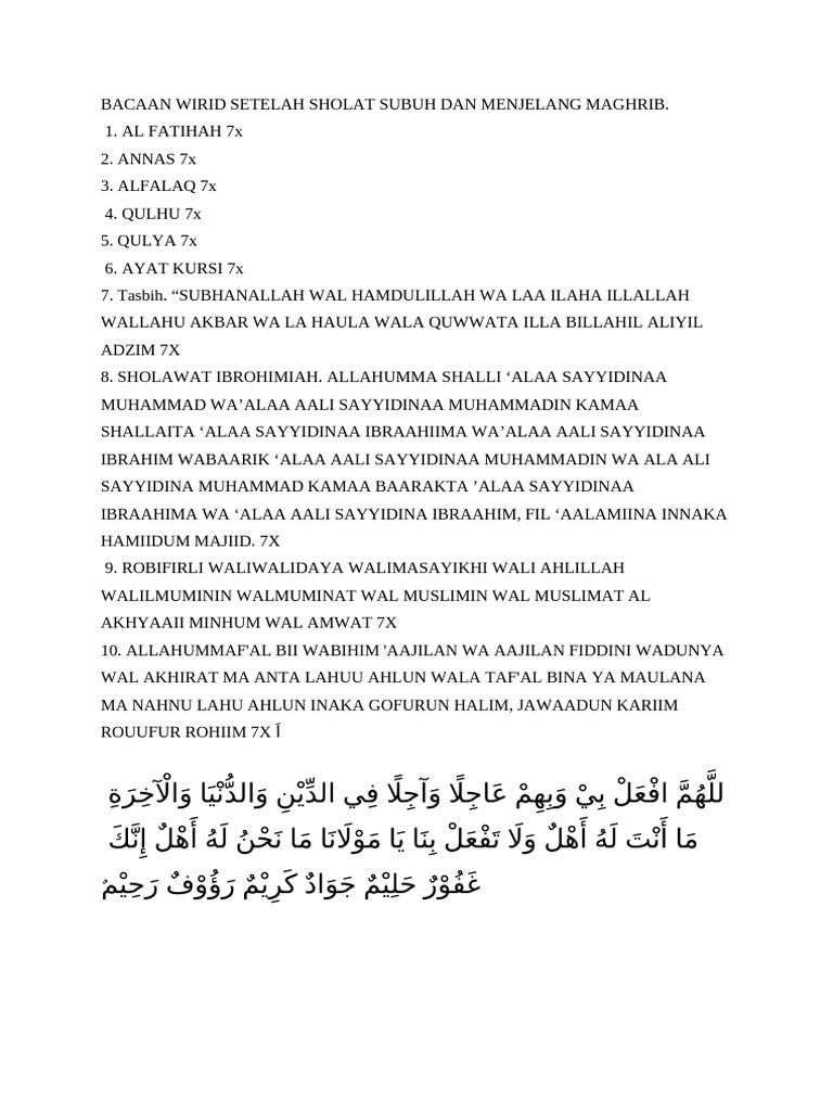 Dzikir Bacaan Wirid Setelah Sholat Subuh Dan Menjelang Maghrib | PDF