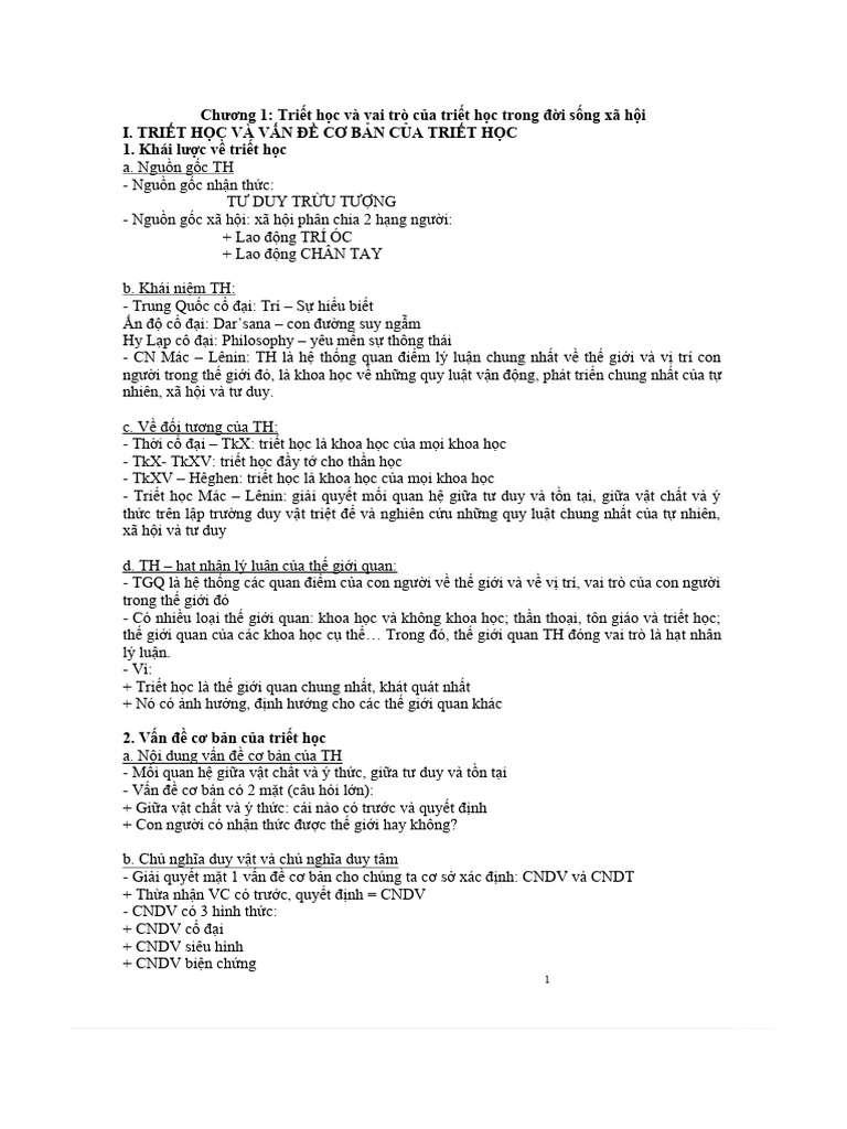 Chuong 1 Triet Hoc Va Vai Tro Cua Triet Hoc Trong Doi Song Xa Hoi Mon | PDF