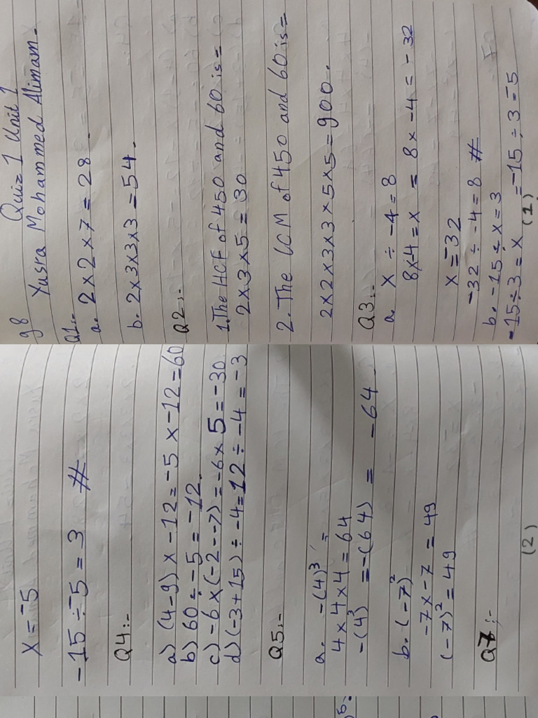 quiz 1 unit 1 maths | PDF