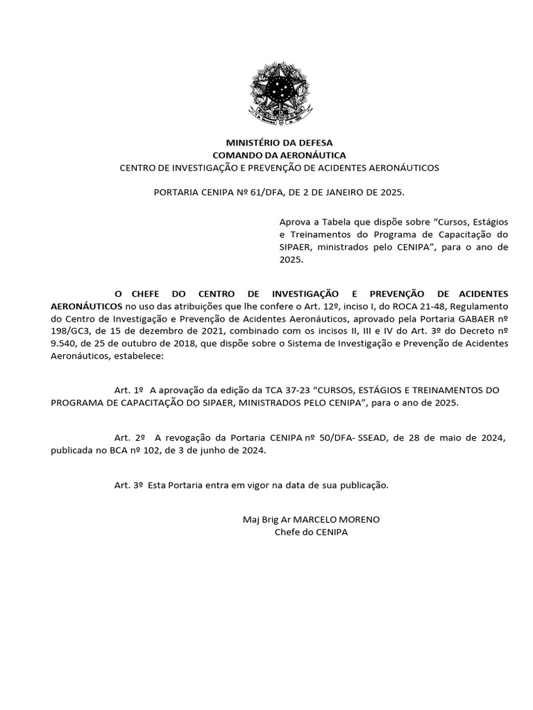 Tca 37-23 2025 Cenipa Programa de Capacitao Do Sipaer | PDF | Educação ...