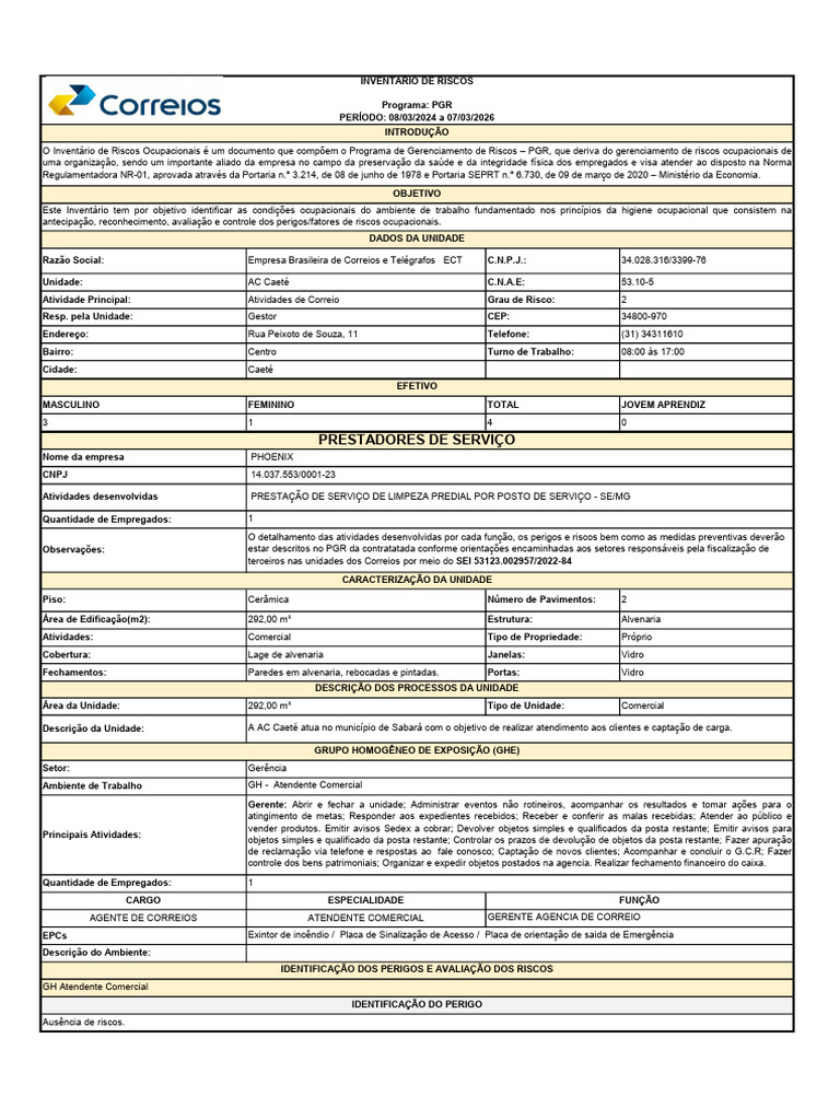 PGR 2024 Inventario de Riscos Ac Caete | PDF