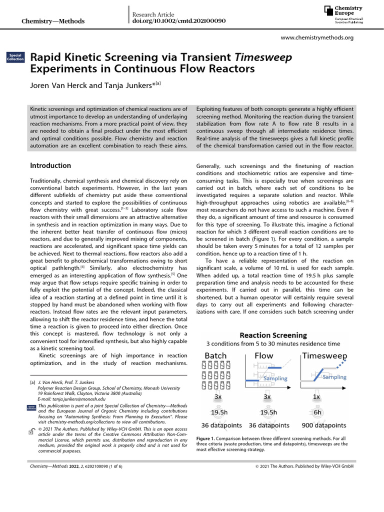 Chemistry Methods - 2021 - Van Herck - Rapid Kinetic Screening Via Transient Timesweep ...