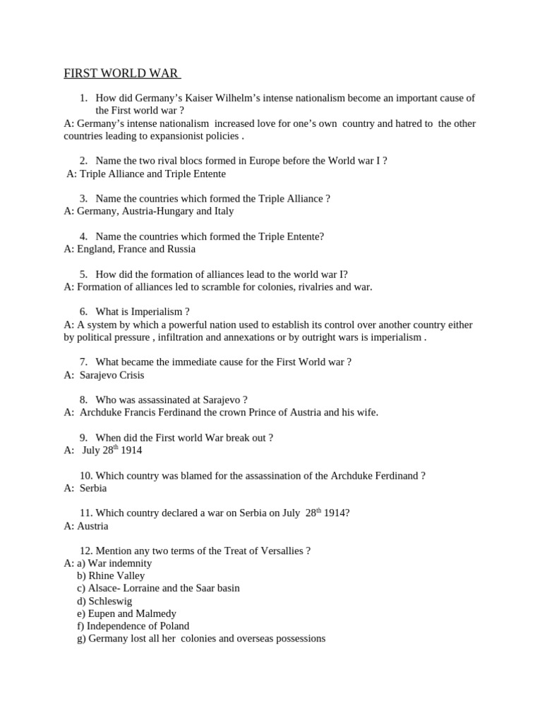 First World War Notes-1 | PDF | Treaty Of Versailles | Allies Of World ...