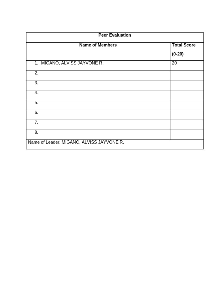 TEMPLATE For Peer Evaluation | PDF