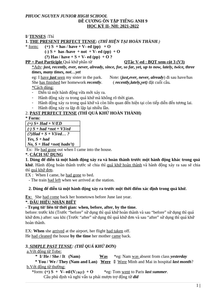 de-cuong-hk2-anh-9-2021-2022 | PDF