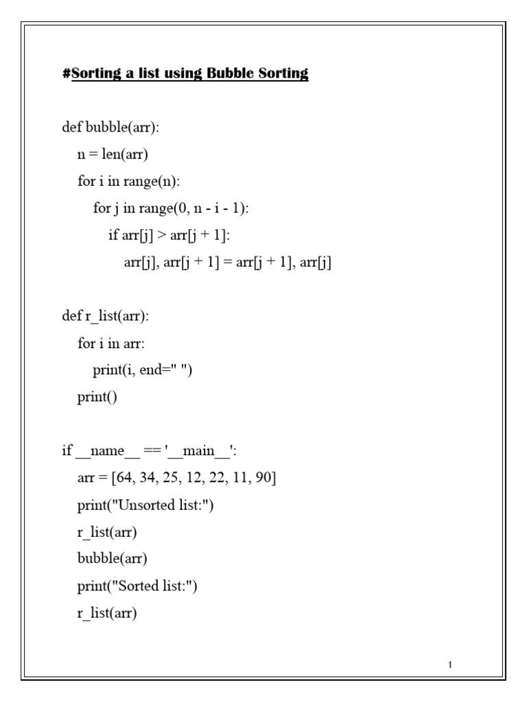 Write A Program Of Bubble Sort Pdf Programming Paradigms Computing