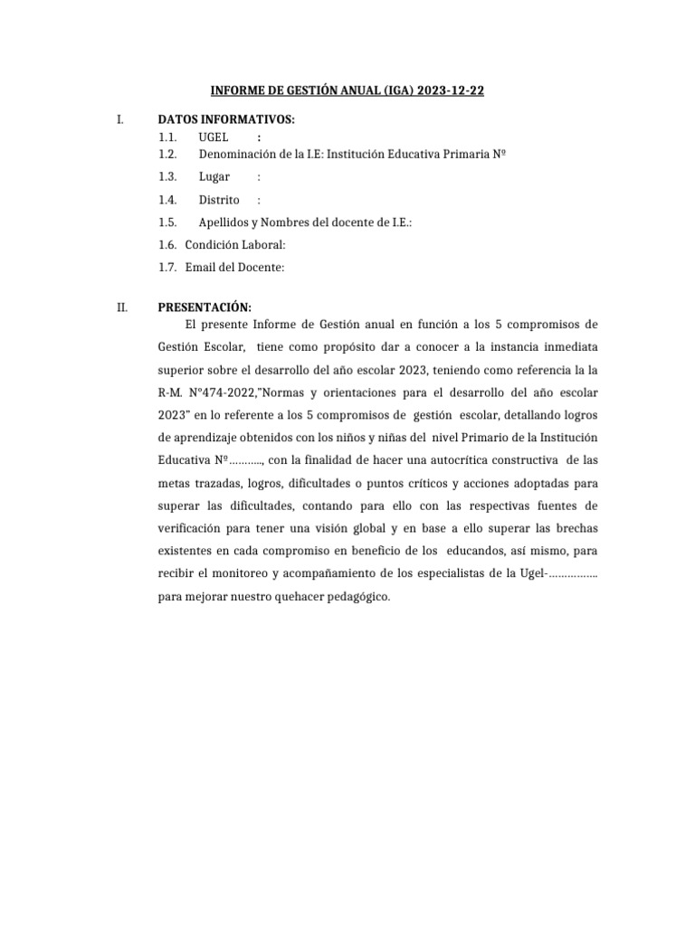 Iga-Informe de Gestión Anual | PDF | Enseñando | Evaluación
