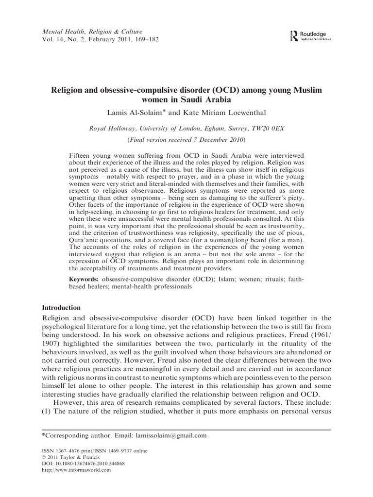 Religion and obsessive-compulsive disorder (OCD) among young Muslim ...