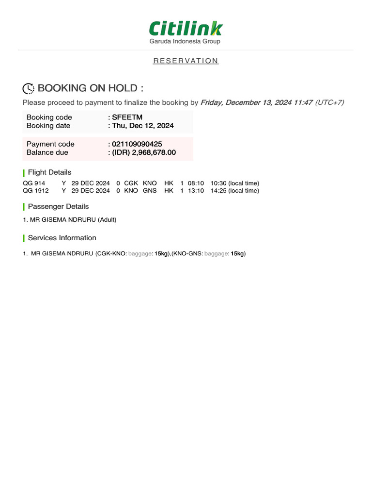 Pembayaran Booking Citilink Tertunda | PDF
