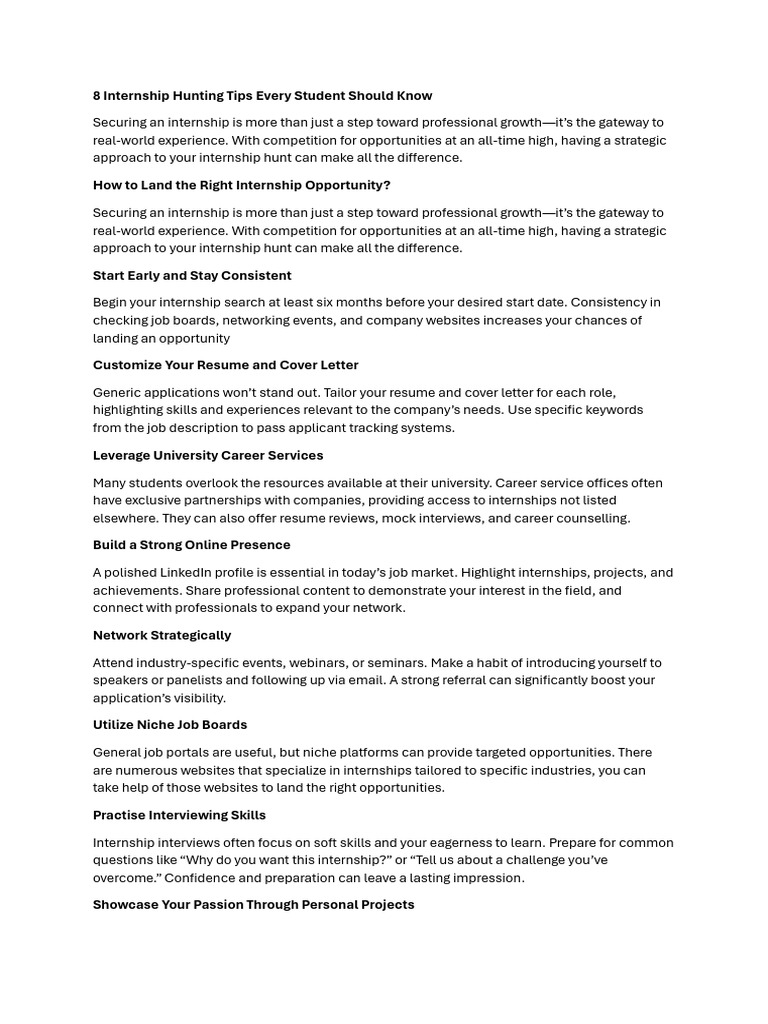8 Essential Tips for Internship Success | PDF | Résumé