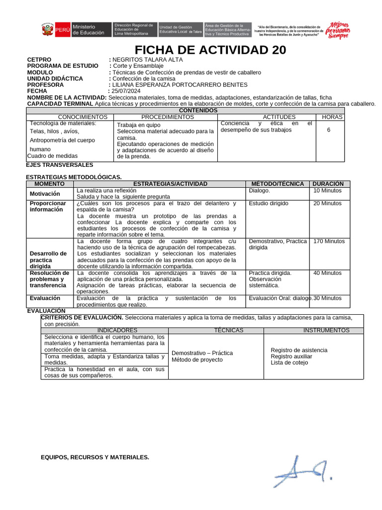 2025 Faa20-M2 T de Confeccion de Prendas de Vestir | PDF | Maestros ...
