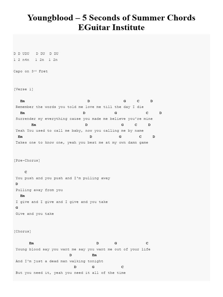 Youngblood - 5 Seconds of Summer | PDF | Song Structure | Musical Forms