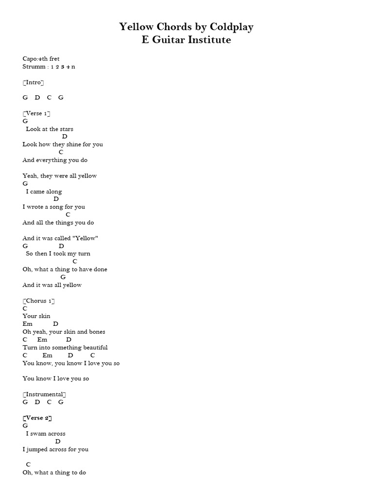 Coldplay's "Yellow" Chords Guide | PDF