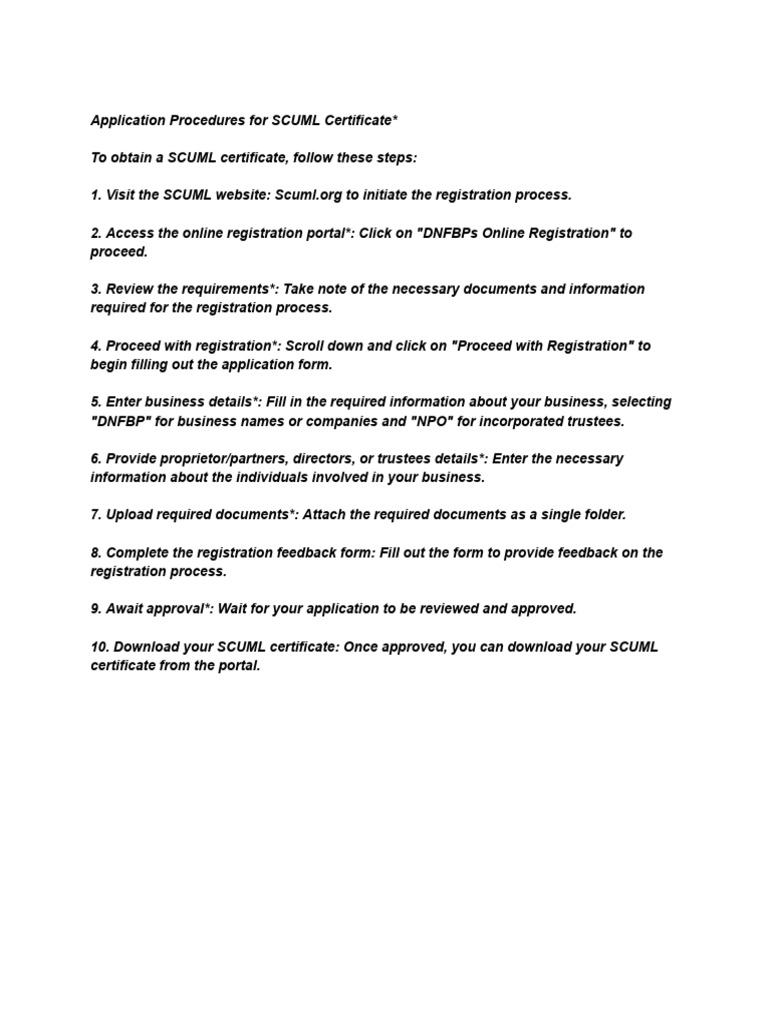 SCUML Certificate Application | PDF