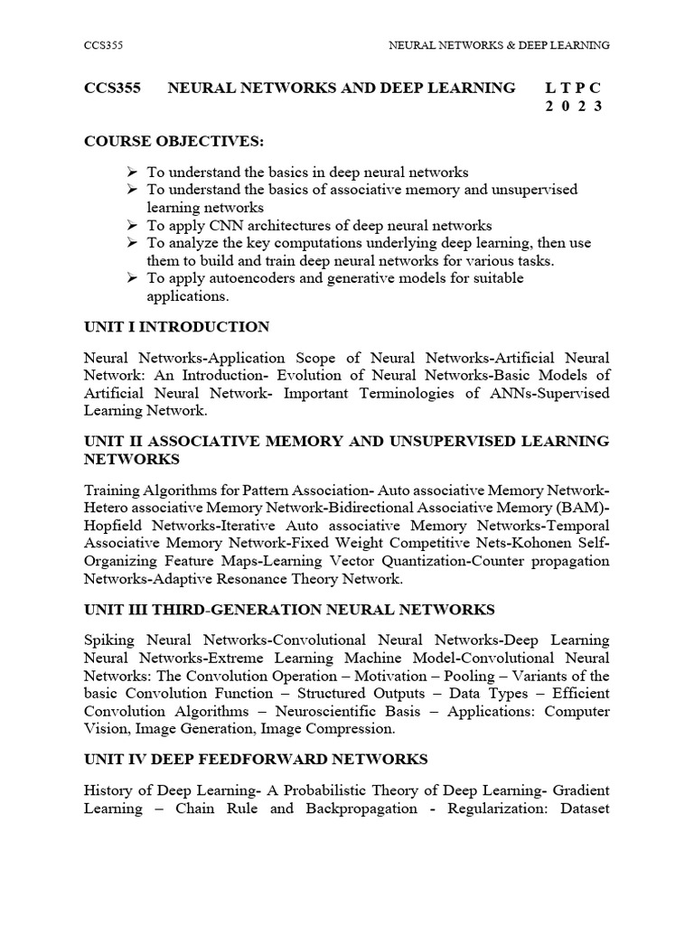 Ccs355 Neural Networks and Deep Learning Unit1 | PDF | Artificial Neural Network | Deep Learning