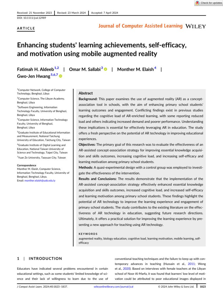 Enhancing students' learning achievements, self-efficacy, and motivation using mobile augmented ...