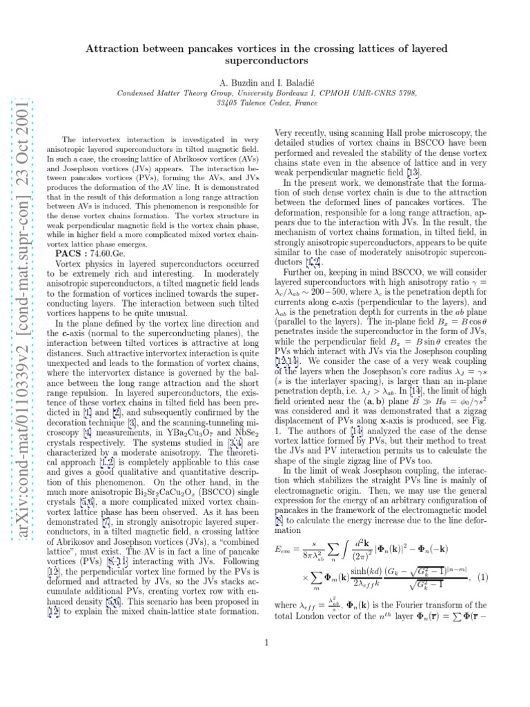 Attraction in Pancake Vortex Chains | PDF | Superconductivity | Vortices