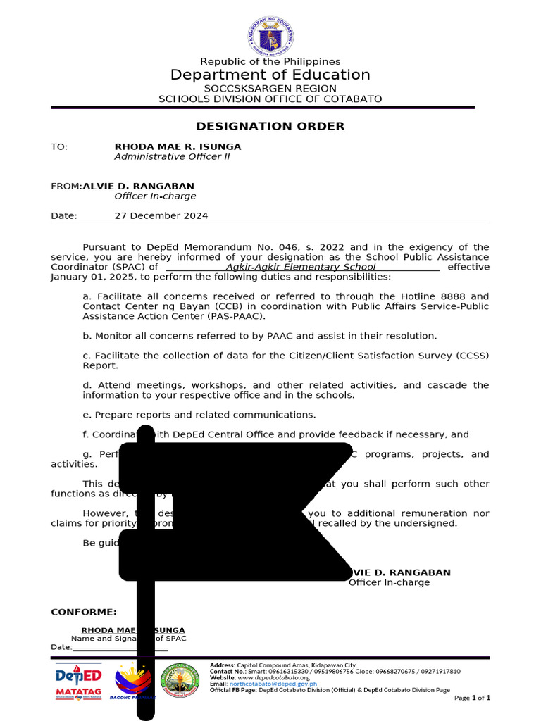 Designation Order For SPAC Template | PDF | Government
