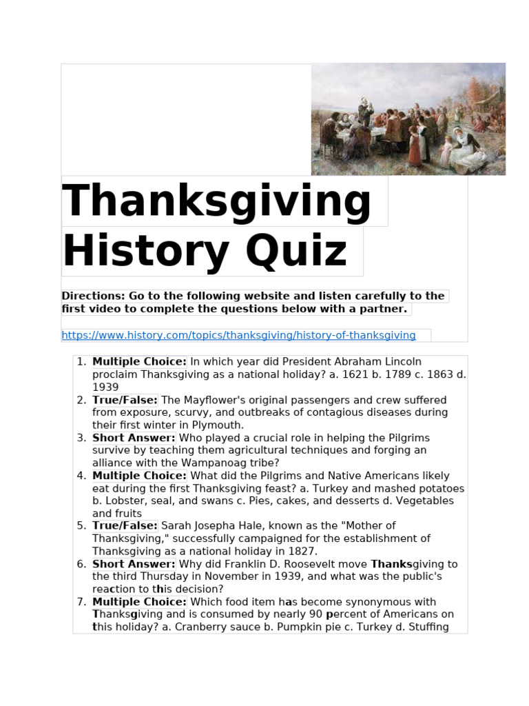 Thanksgiving History Quizz | PDF