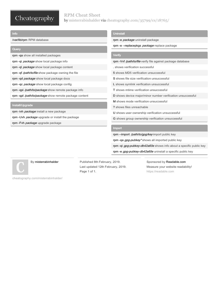 RPM Command Cheat Sheet | PDF | Software | Computer Architecture