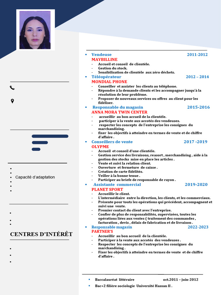 Profil professionnel de Nisrine Moutine | PDF | Merchandising