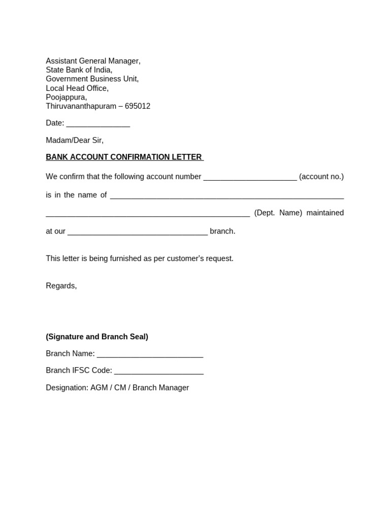 Bank Account Confirmation Letter Template | PDF