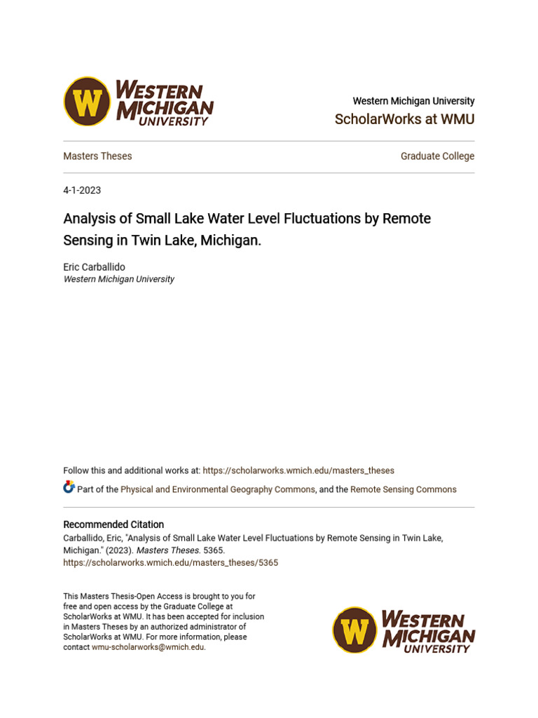 Analysis of Small Lake Water Level Fluctuations by Remote Sensing | PDF ...