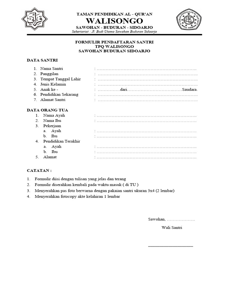 Formulir TPQ Walisongo | PDF