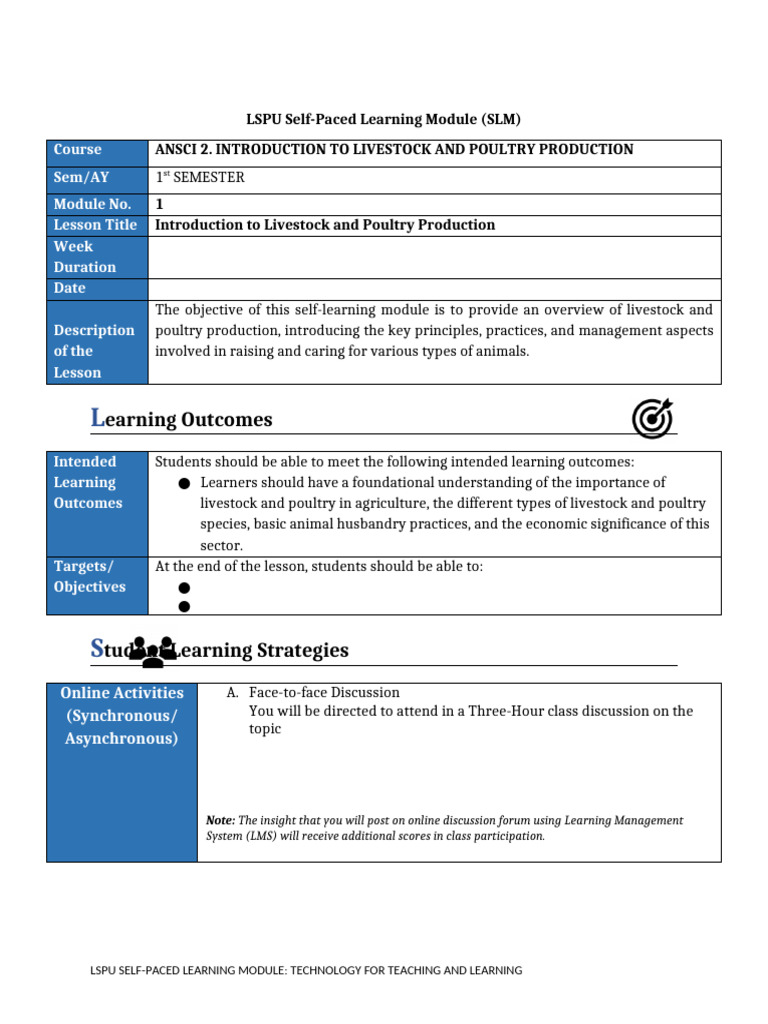 Ansci2. Module 1. Part1 Introduction To Livestock and Poultry | PDF