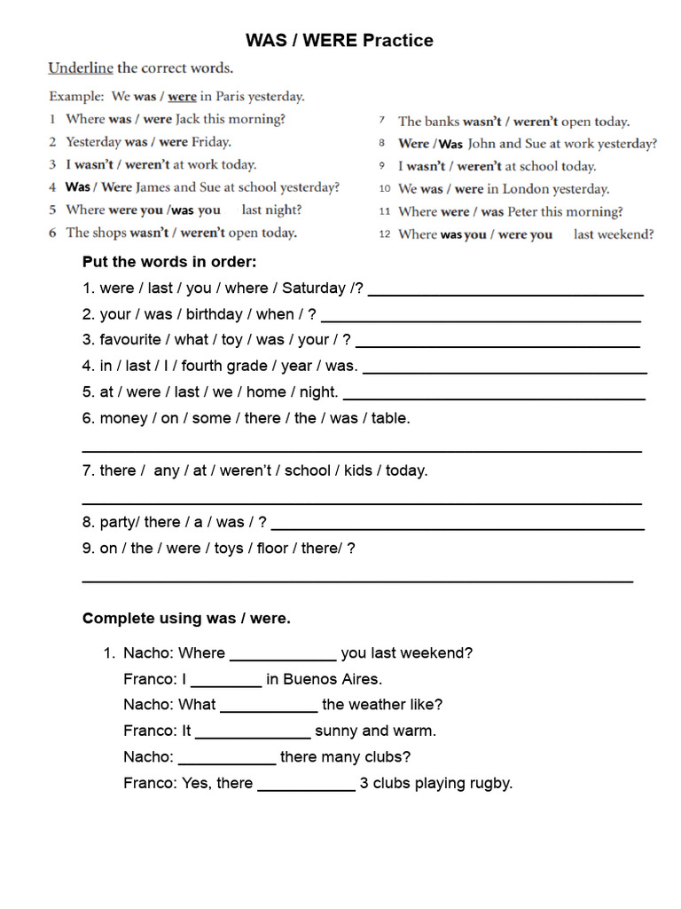 WAS - WERE Practice | PDF