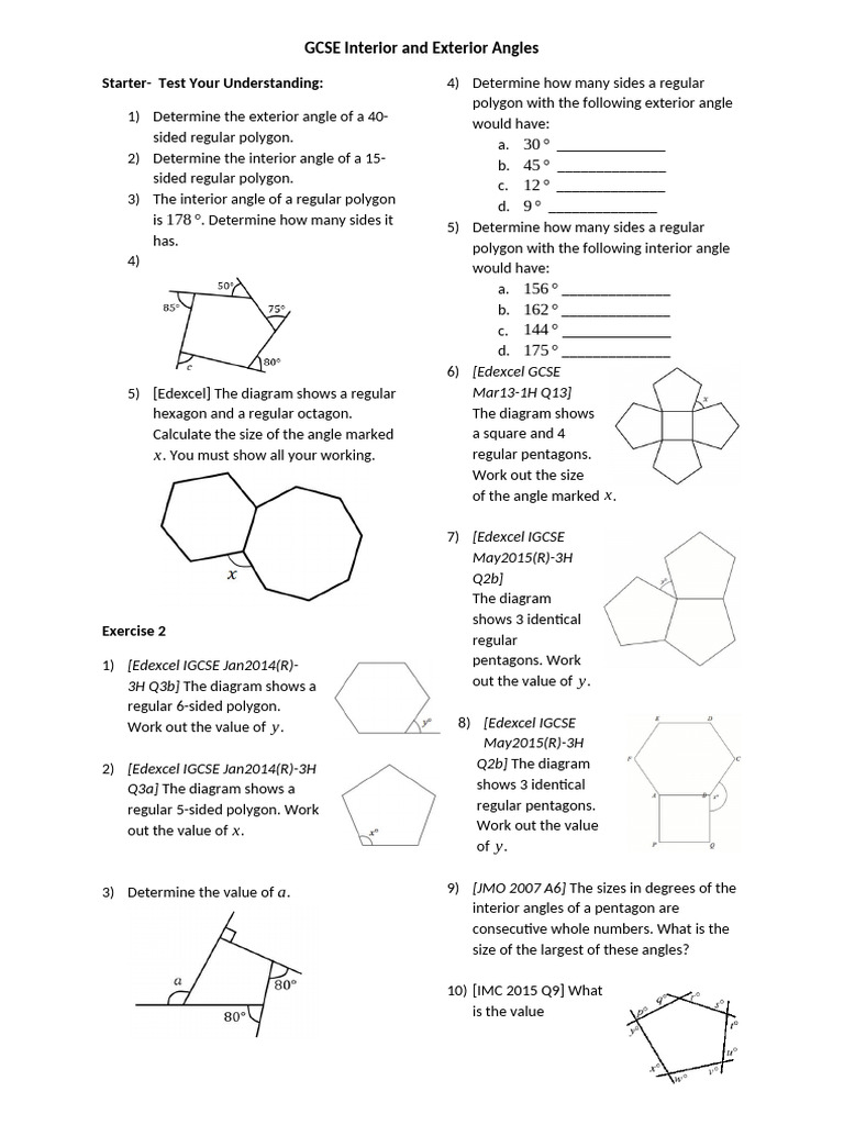 GCSE InteriorExteriorAnglesWorksheet | PDF | Polygon | Euclidean Geometry