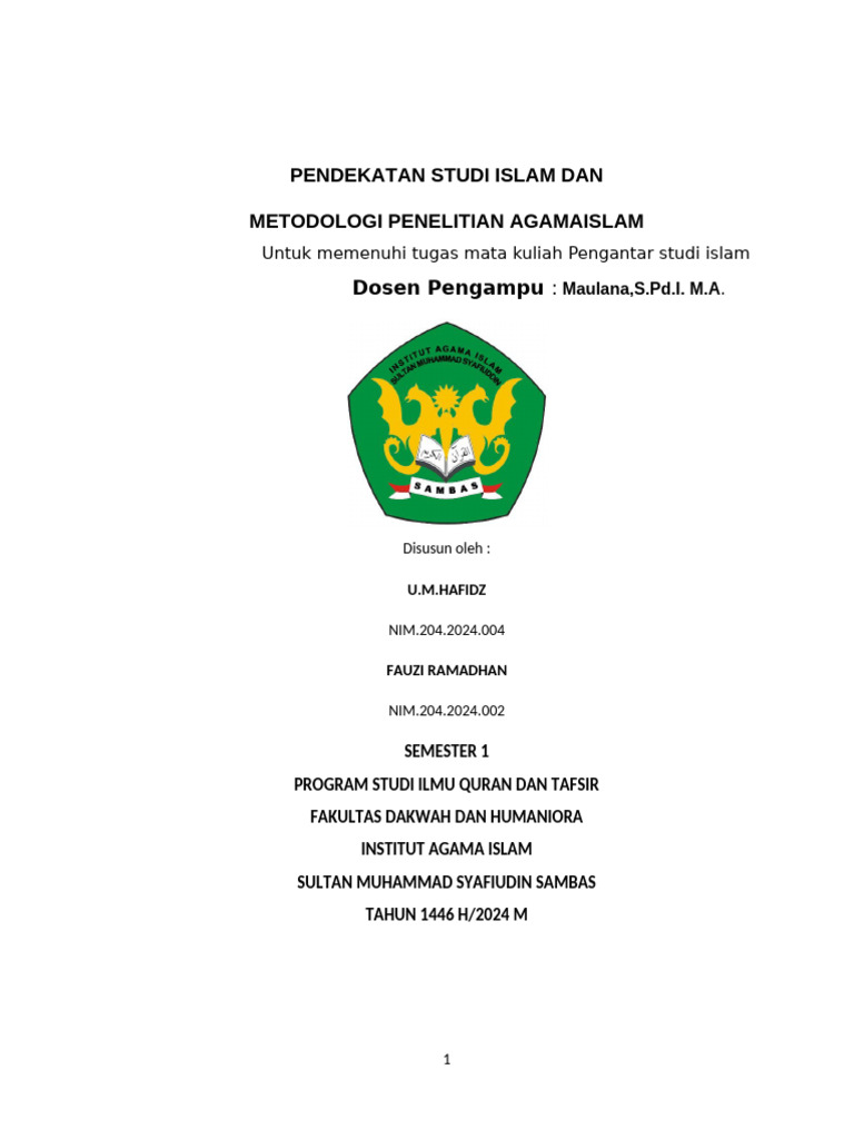 Pendekatan Studi Islam Dan | PDF