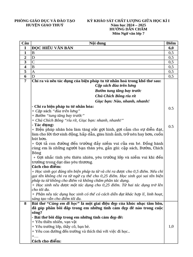 HDC KTCL Gi A Hki - NG Văn 7 - PGD | PDF