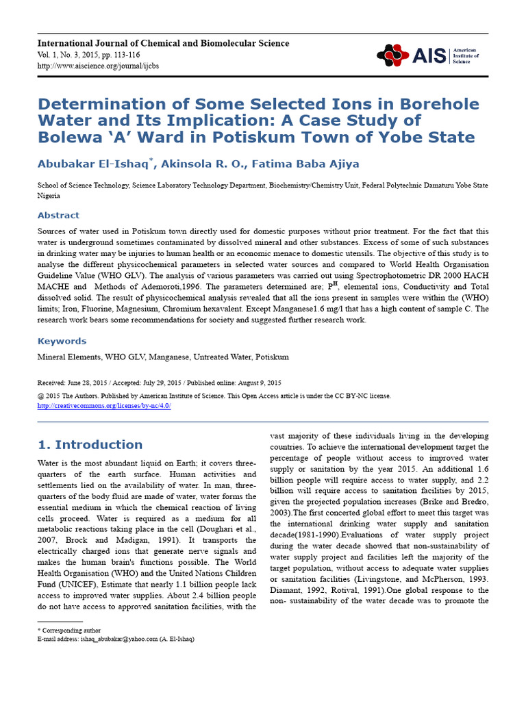 Borehole Water Ion Analysis in Potiskum | PDF | Water | Magnesium