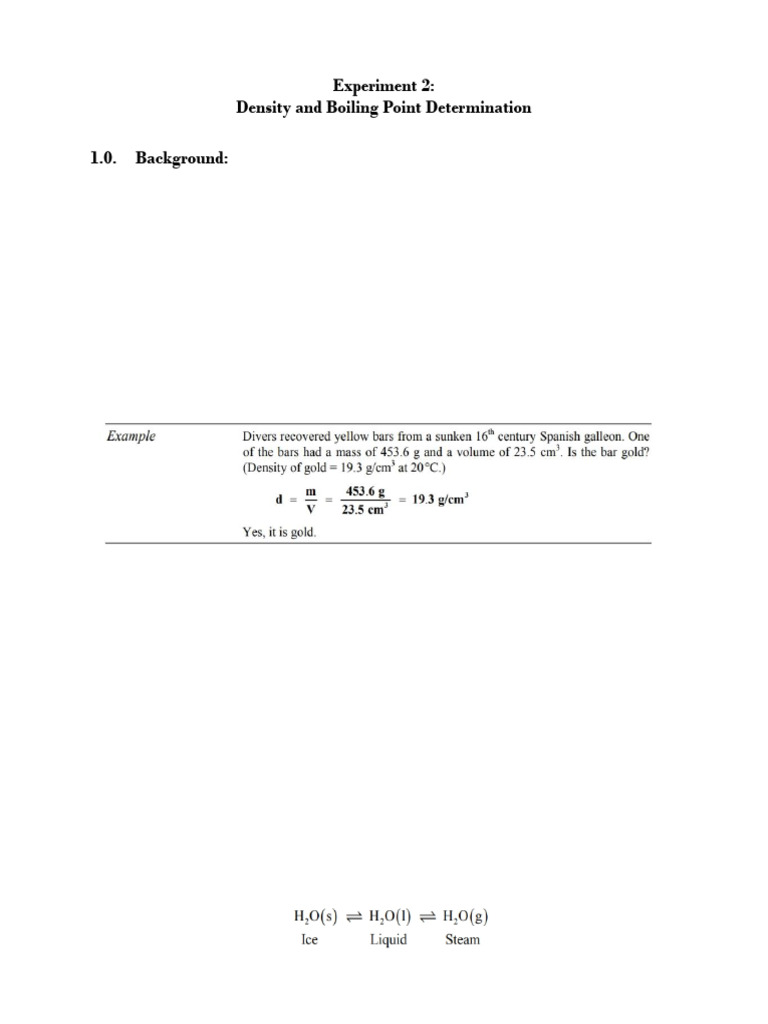 Experiment 2 - Density and Boiling Point Determination (With PostLab) | PDF | Density | Chemical ...