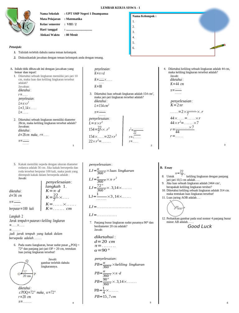 LKS Lingkaran (Luas, Keliling Juring Dan Busur) | PDF