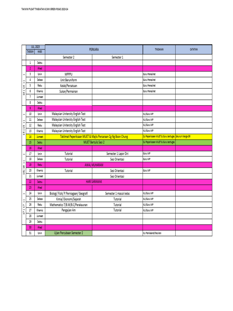 Takwim Tingkatan 6 2023-Updated 18 - 07 - 2023 | PDF