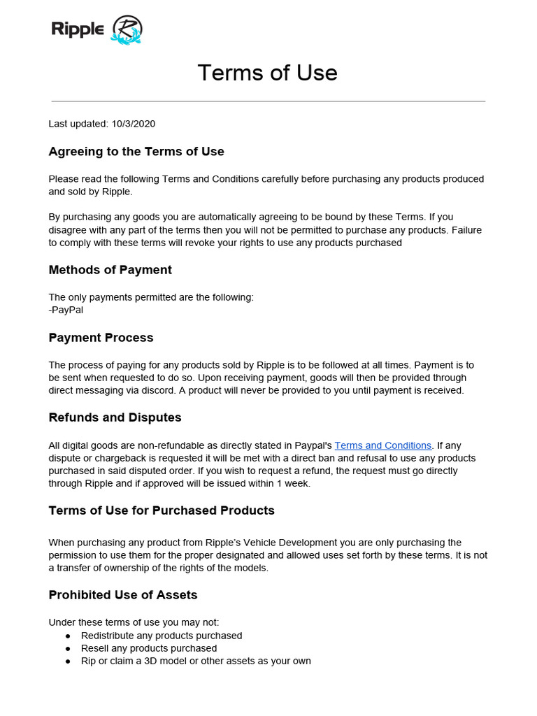 Terms of Service Ripple Mods | PDF
