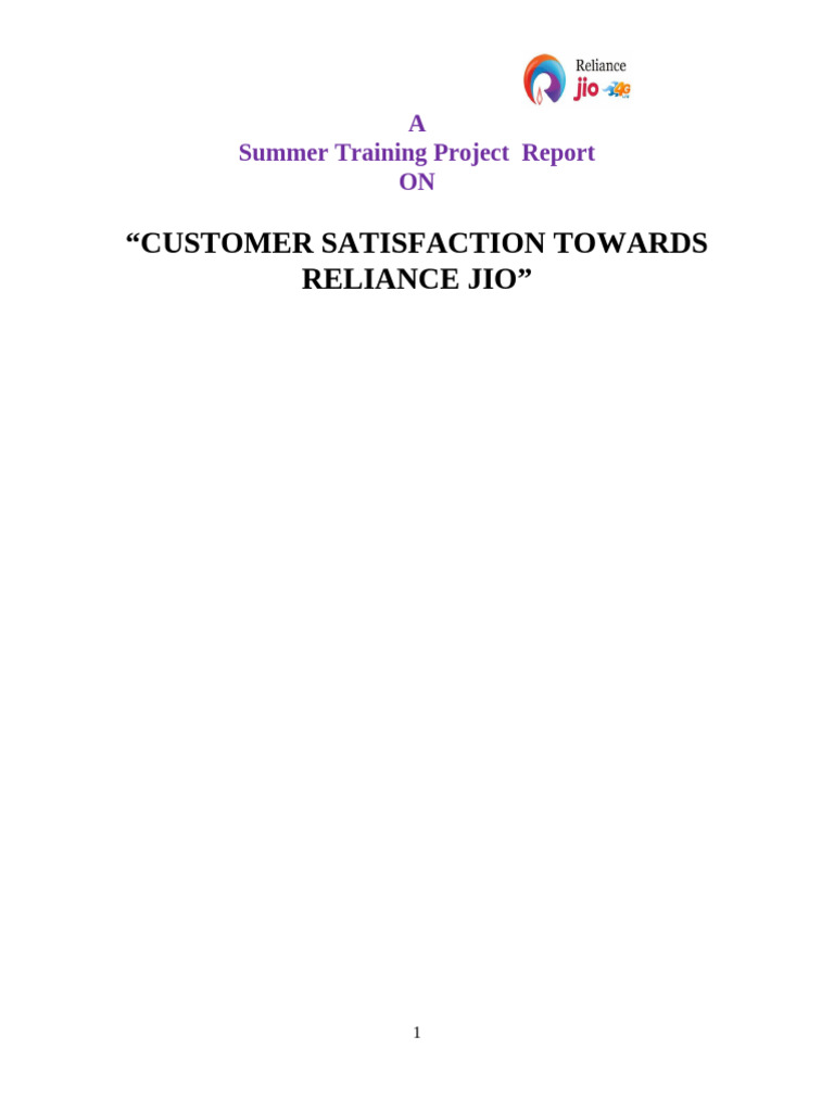 Chandan Customer Satisfaction Towards Reliance Jio" | PDF | Mobile ...