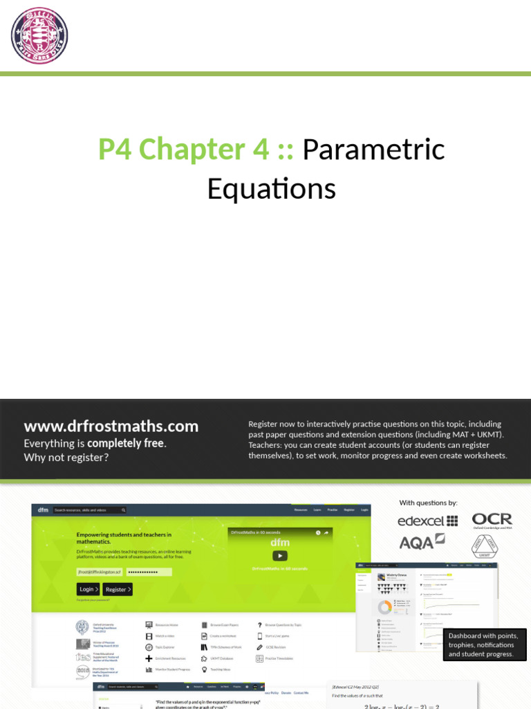 P2 Chp8 ParametricEquations | PDF | Equations | Mathematics