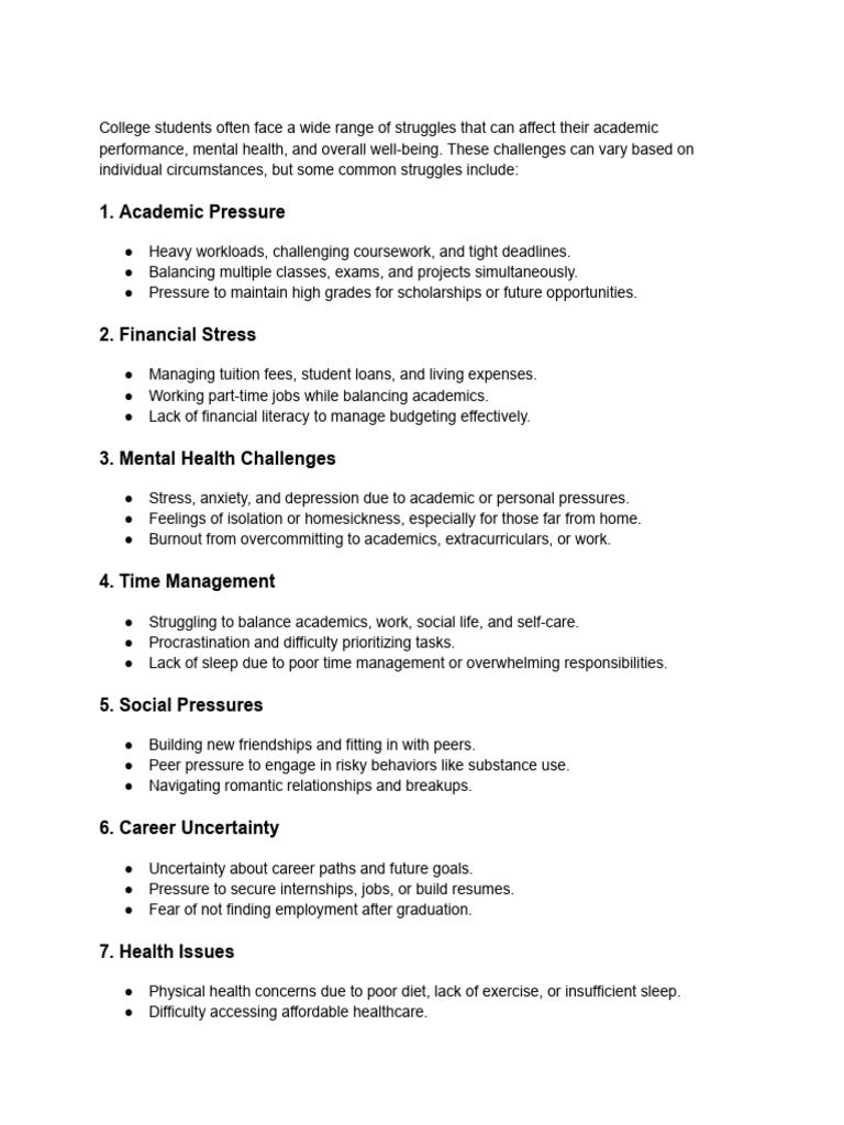 Common Struggles of College Students | PDF | Mental Health ...