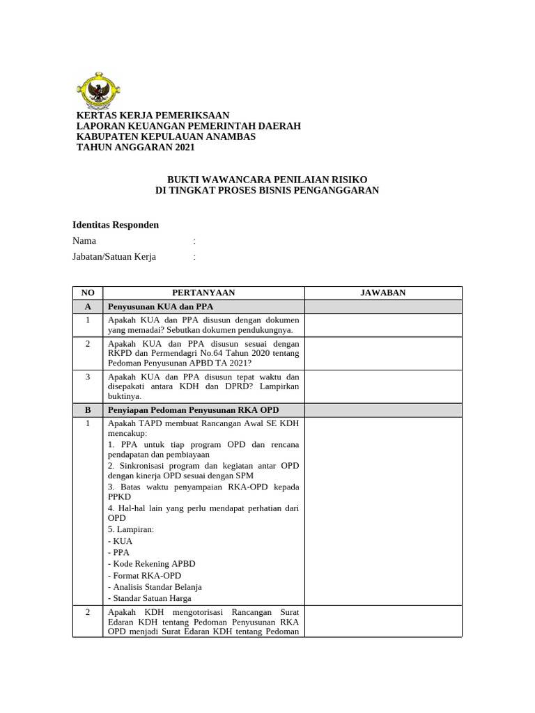 Lampiran 2.1 Notulen Wawancara Proses Bisnis Penganggaran | PDF